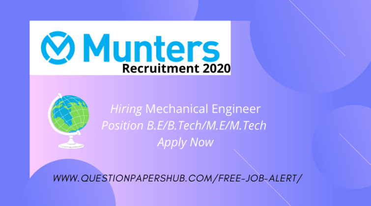 Munters Recruitment 2020 | Hiring Mechanical Engineer Position | Diploma, B.E/B.Tech (Mech ...